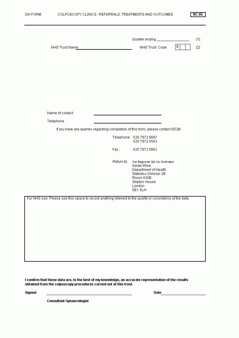 Central Return Form: kc65 1
